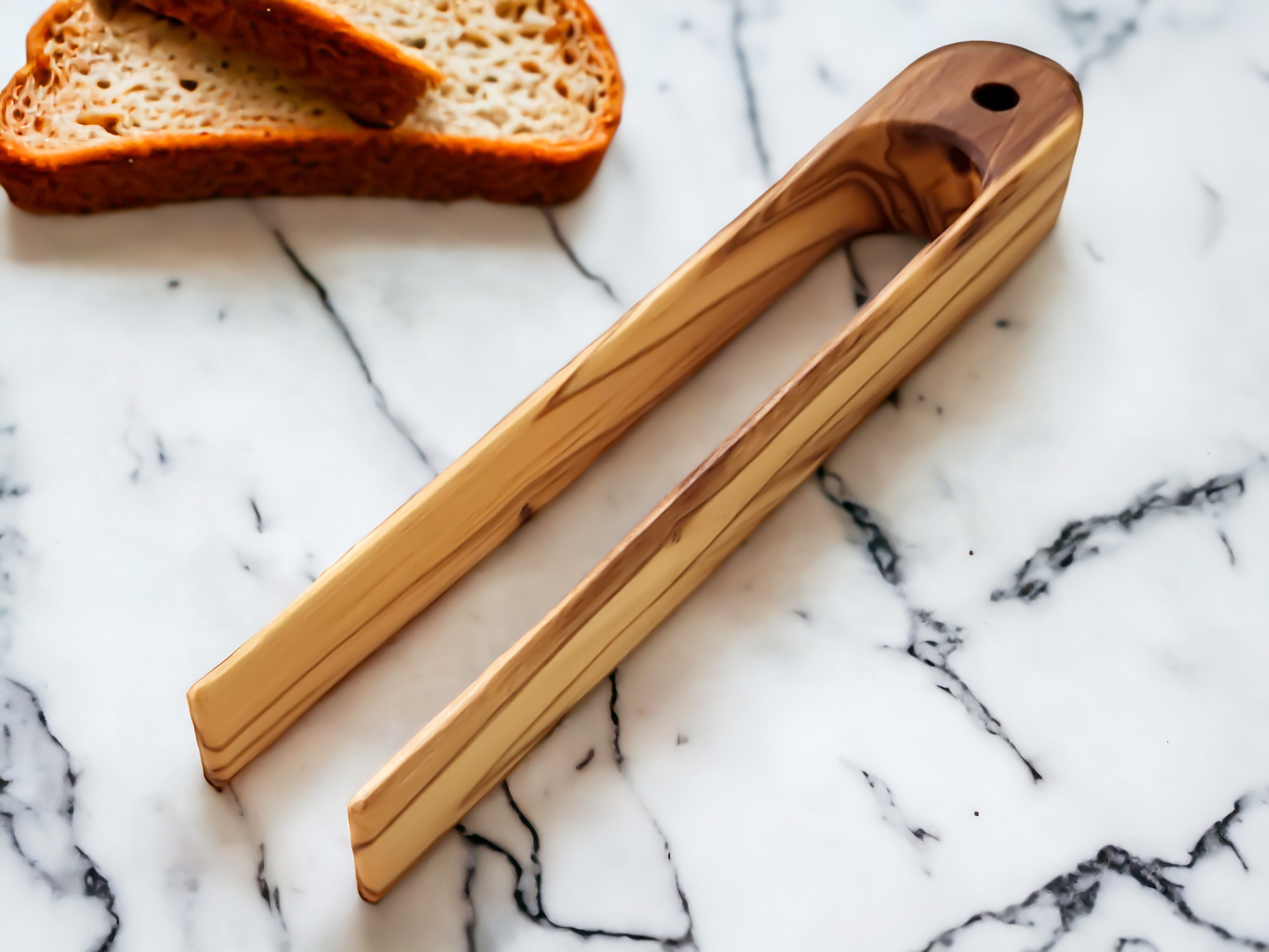 Toast Tongs Olive Wood, Handmade Kitchen Utensil, Natural Wooden Bread ...