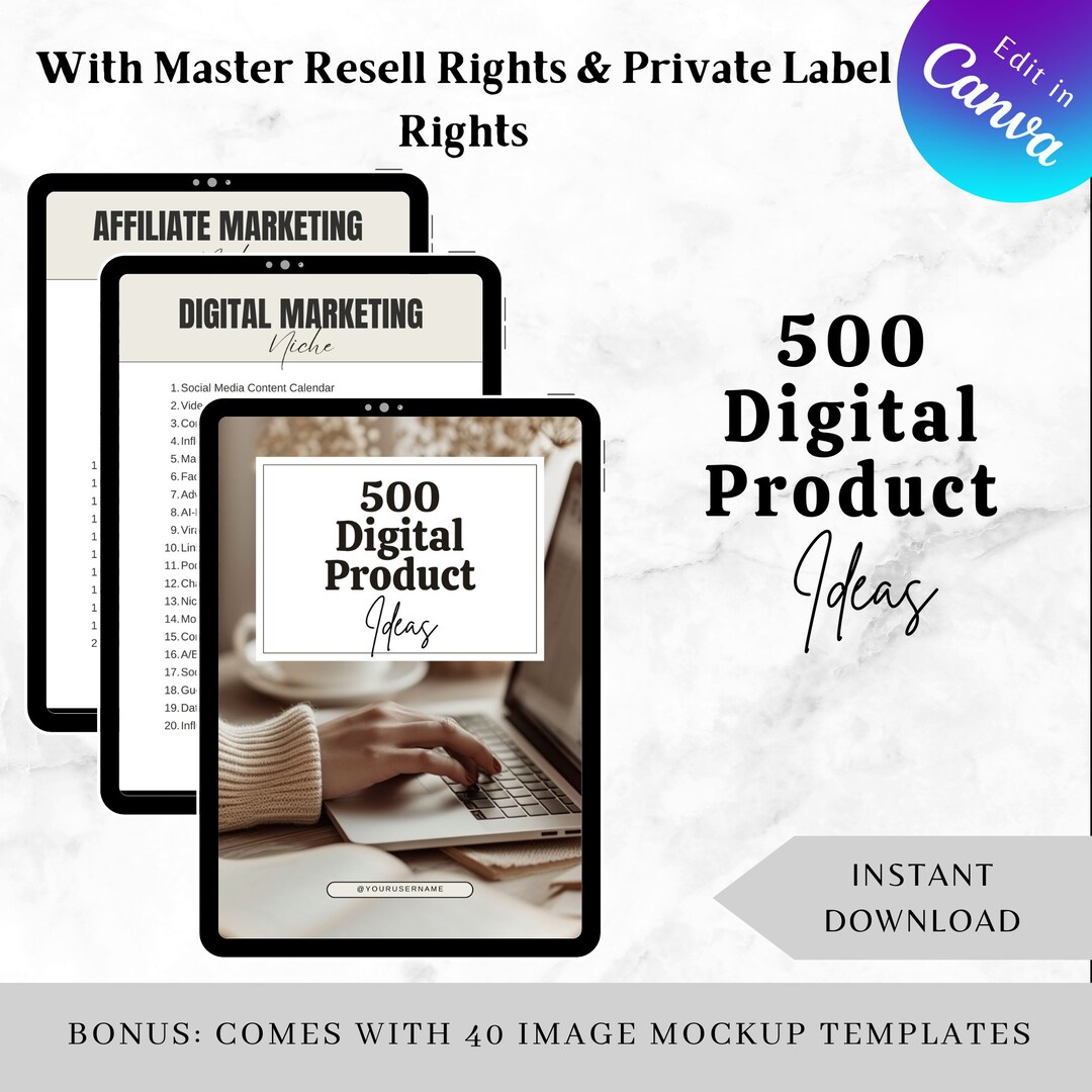 500 Digital Product Ideas - Master Resell Rights - PLR MRR Canva ...