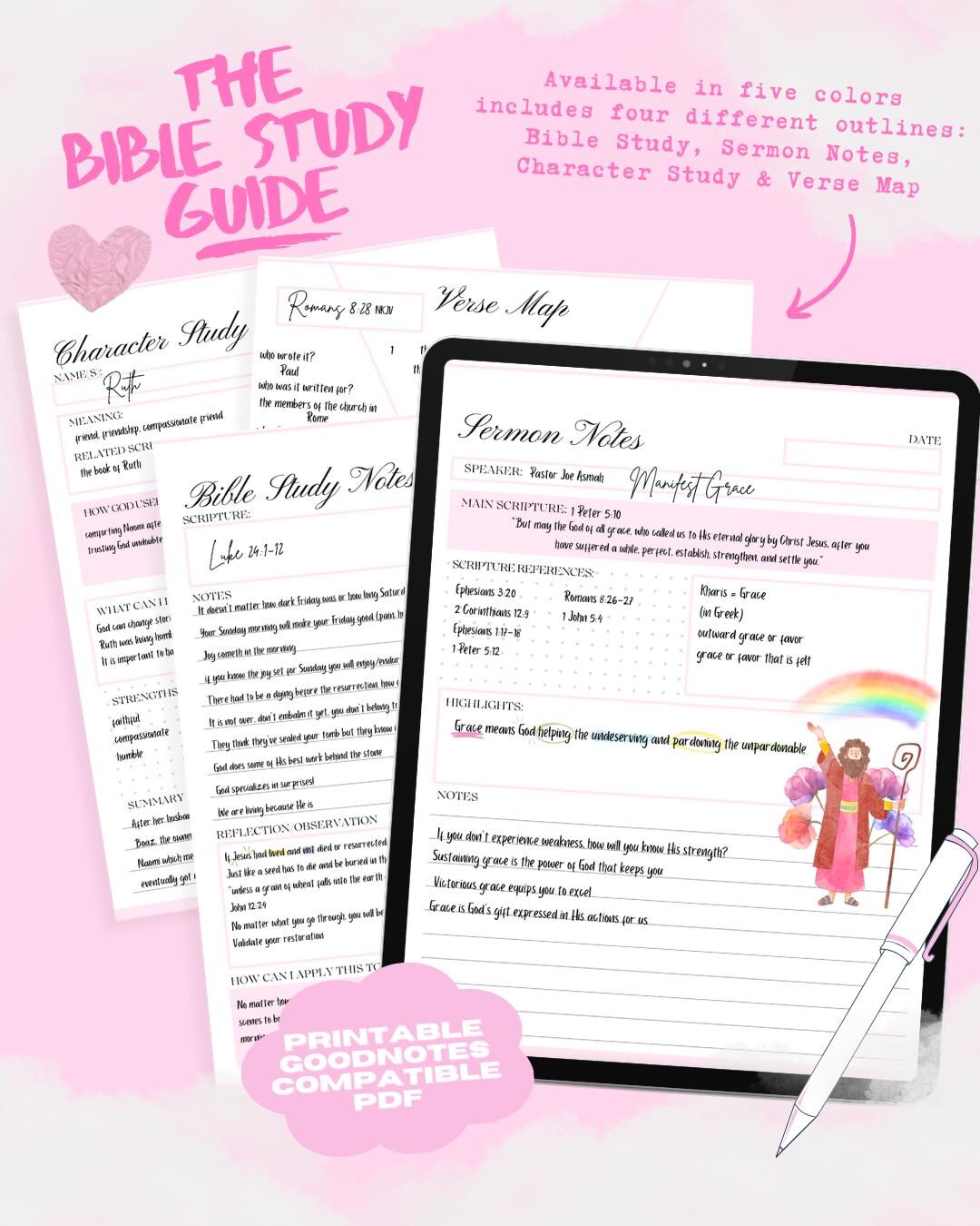 Bible Study Template Bundle, Printable Sermon Notes, Verse Map ...