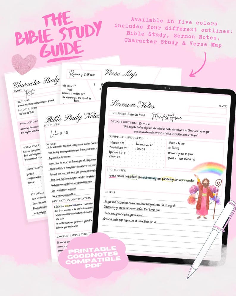 Bible Study Template Bundle, Printable Sermon Notes, Verse Map ...