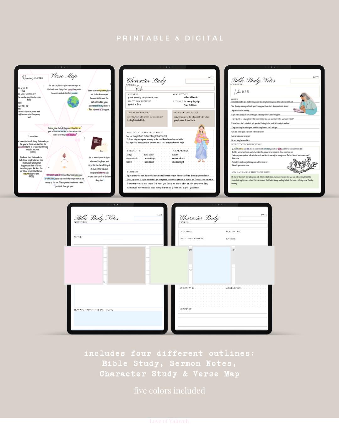 Bible Study Template Bundle, Printable Sermon Notes, Verse Map ...