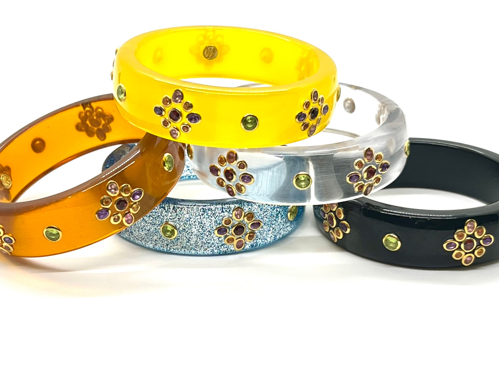 Bakelite Bangles With Inlaid Semiprecious Stones - Etsy