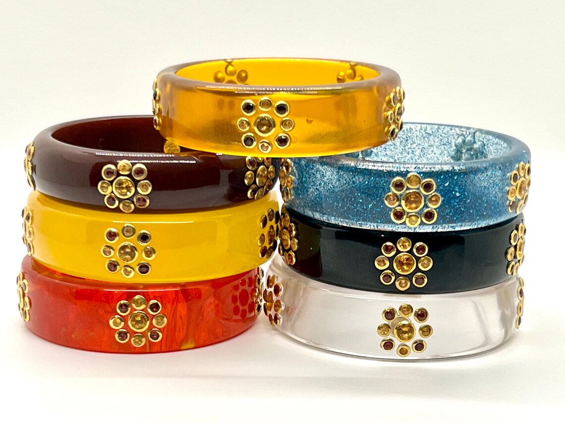 Bakelite Bangles With Inlaid Semiprecious Stones - Etsy