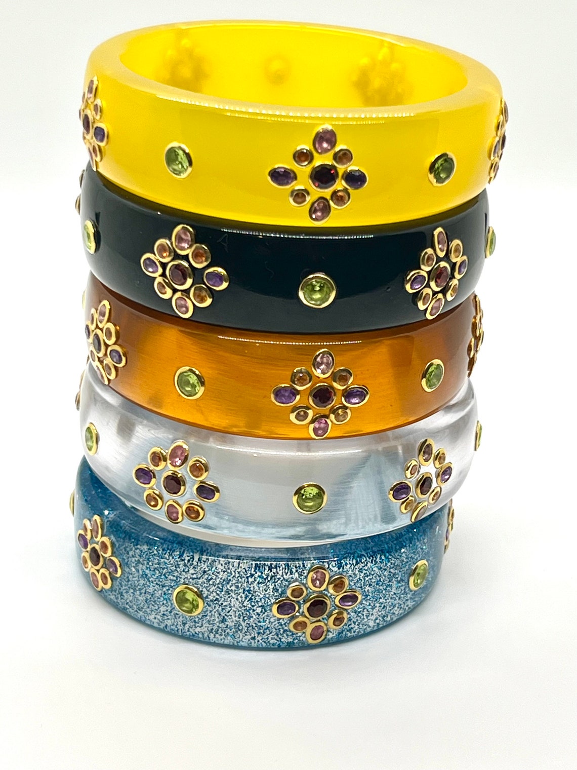 Bakelite Bangles With Inlaid Semiprecious Stones - Etsy