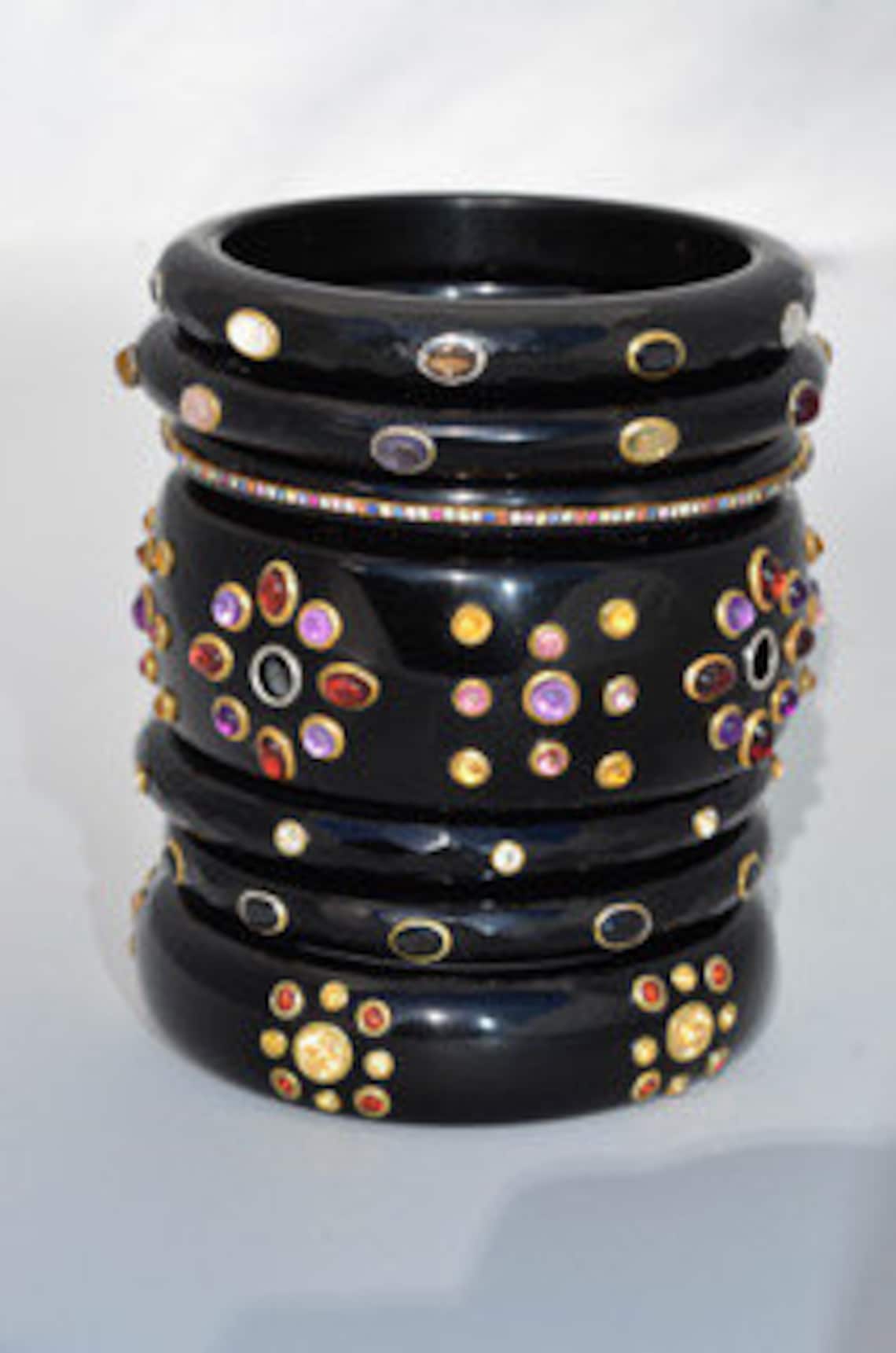 Bakelite Bangles With Inlaid Semiprecious Stones - Etsy