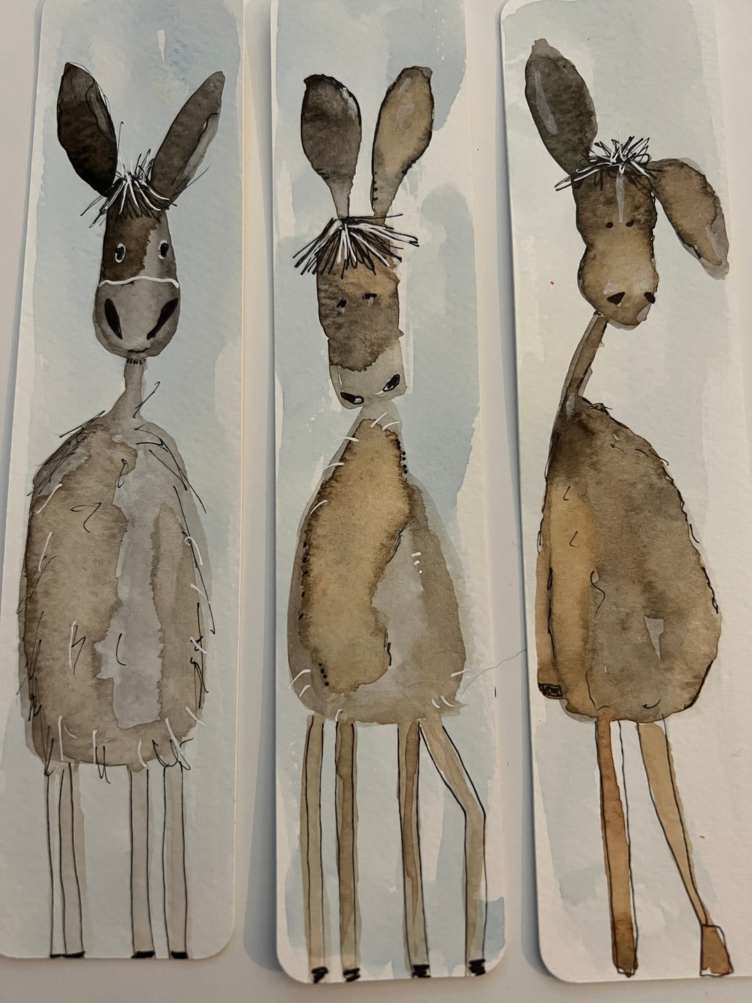 Hand Painted Watercolor Bookmarks Two Jackasses and a Jenny donkeys - Etsy