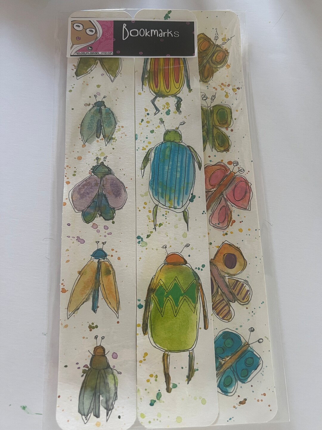 Bookmarks Long Hand-painted Watercolor Bookmarks Bug Bookmarks Waxed ...