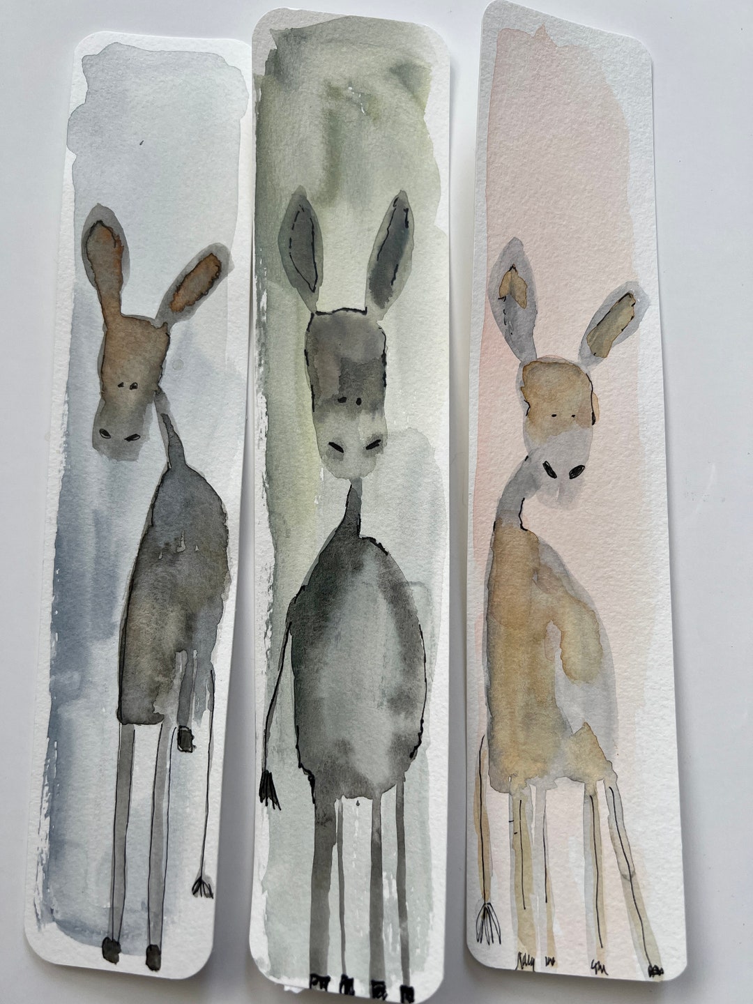 Hand Painted Watercolor Bookmarks Two Jackasses and a Jenny - Etsy