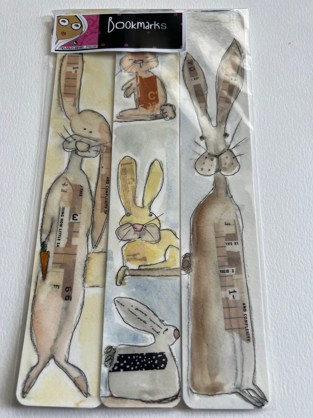 Bookmarks Hand-painted Bunny Bookmarks Set of 3 Watercolor Bookmarks ...