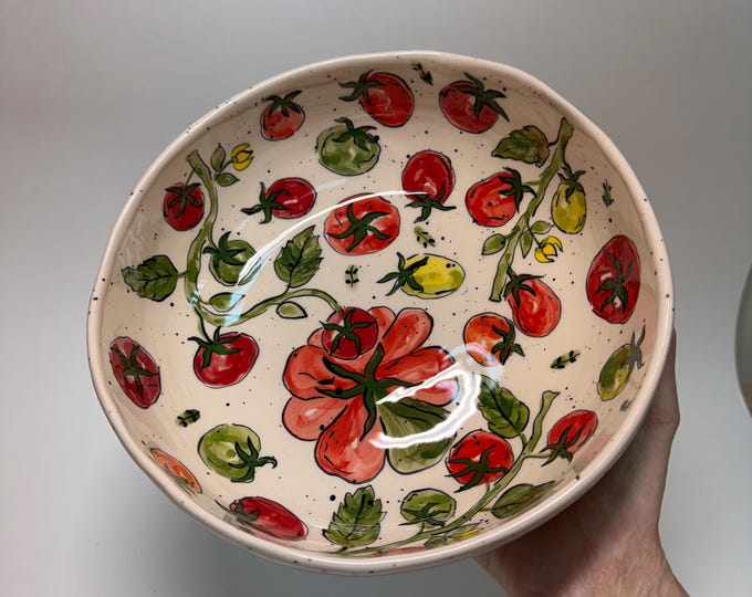 Deep Salad Plate / Hand Painted / Vegetable Bowl / Food Safe / Ceramic ...