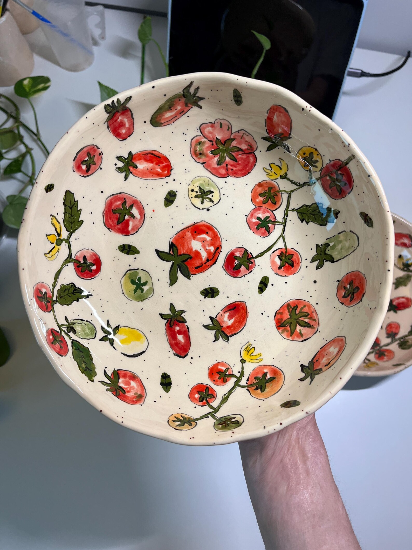 Hand Painted Tomato Salad Plate, Floral Stoneware Bowl, Ceramic Gift ...