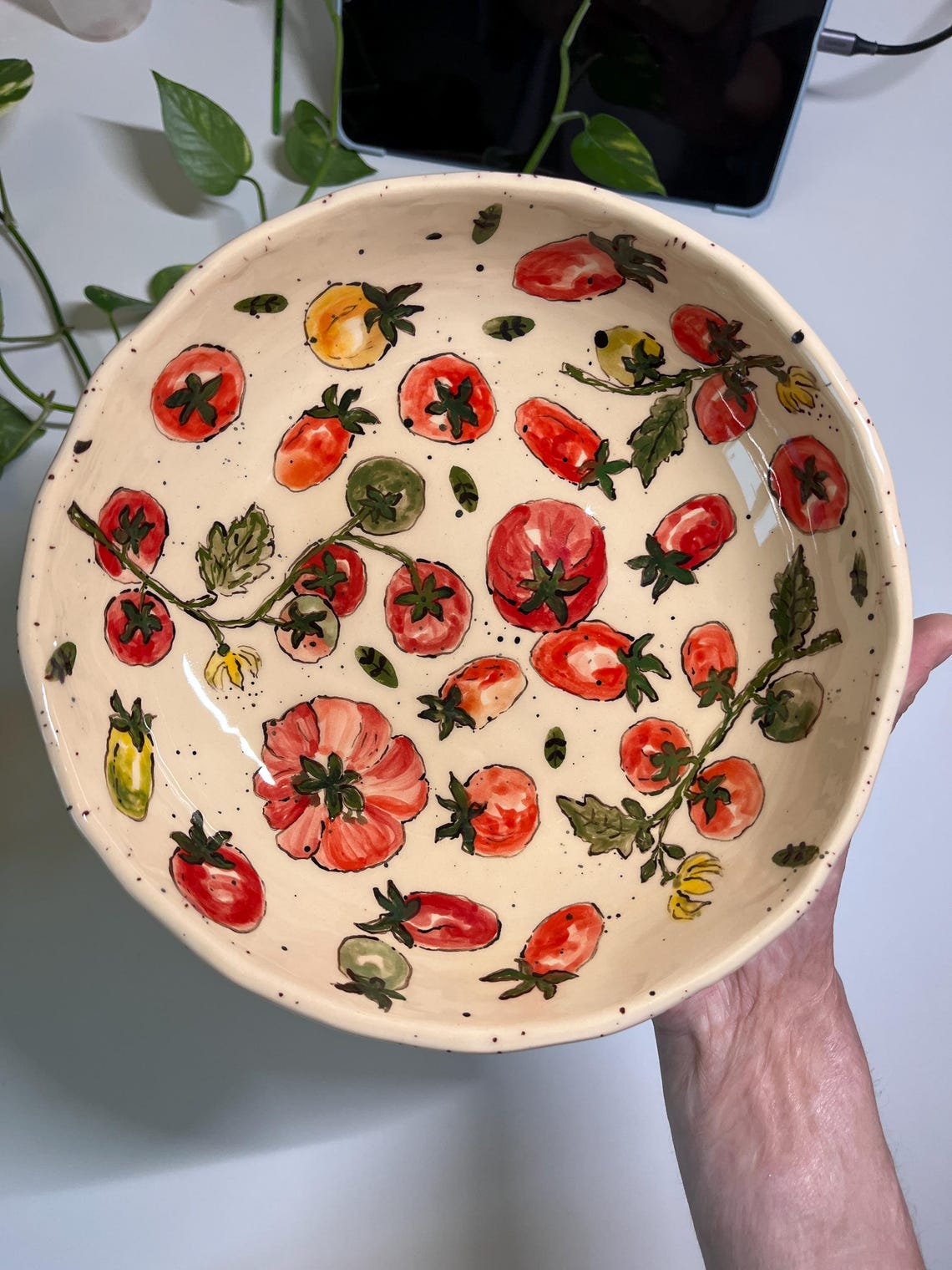Hand Painted Tomato Salad Plate, Floral Stoneware Bowl, Ceramic Gift ...