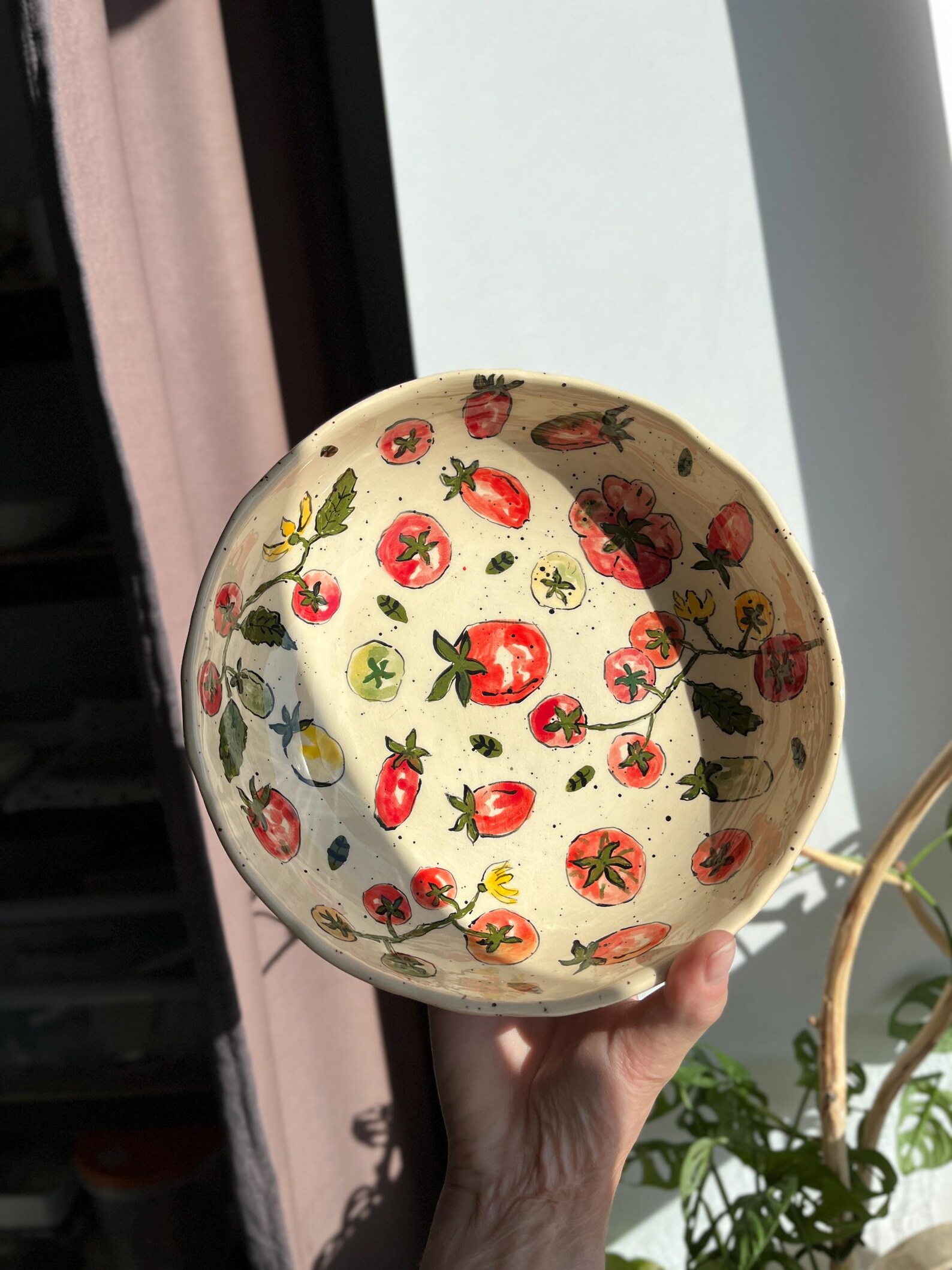 Hand Painted Tomato Salad Plate, Floral Stoneware Bowl, Ceramic Gift ...