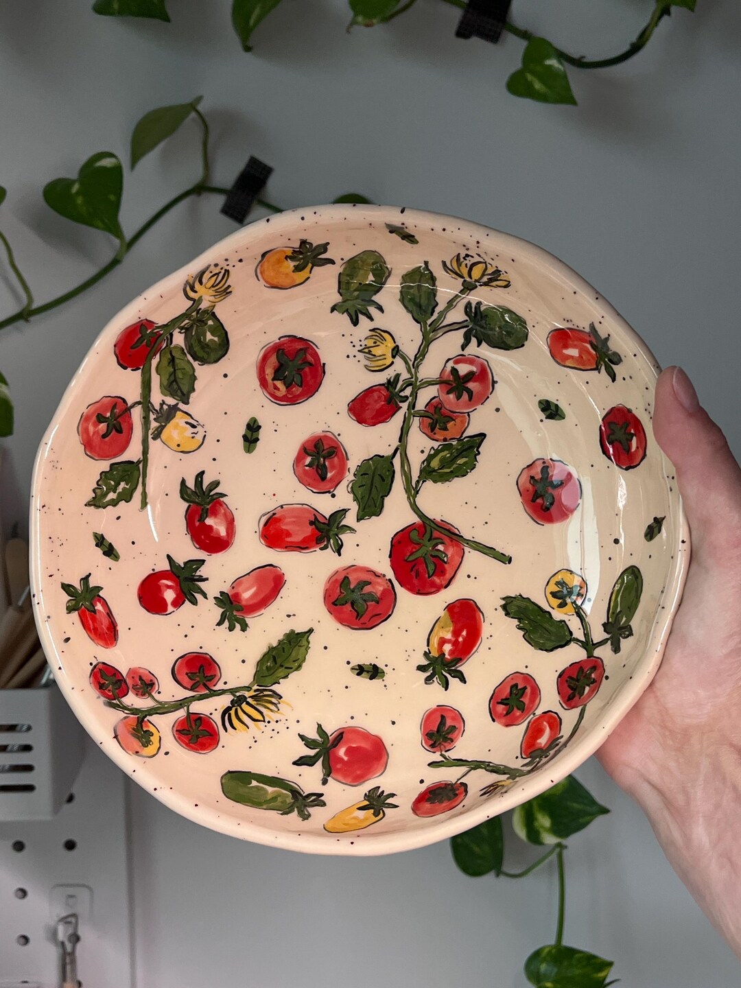 Tomato Ceramic Plate, Hand Painted Salad Bowl, Deep Stoneware Plate ...