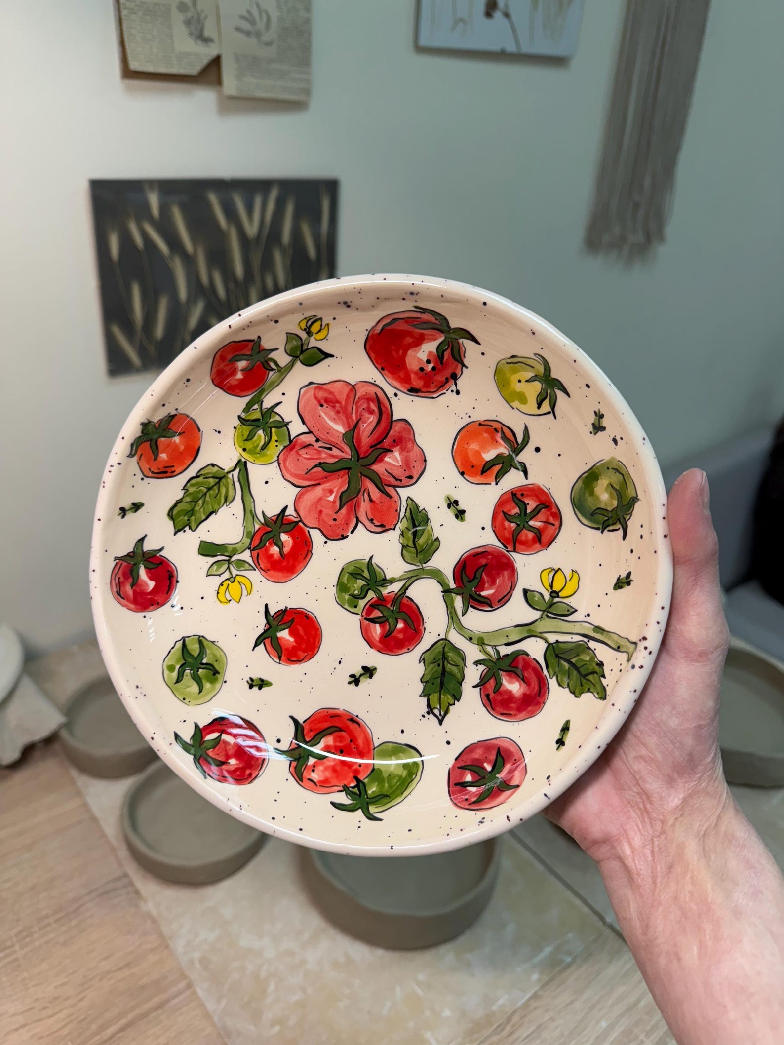 Food Safe Ceramic Deep Salad Plate, Hand Painted Vegetable Bowl ...