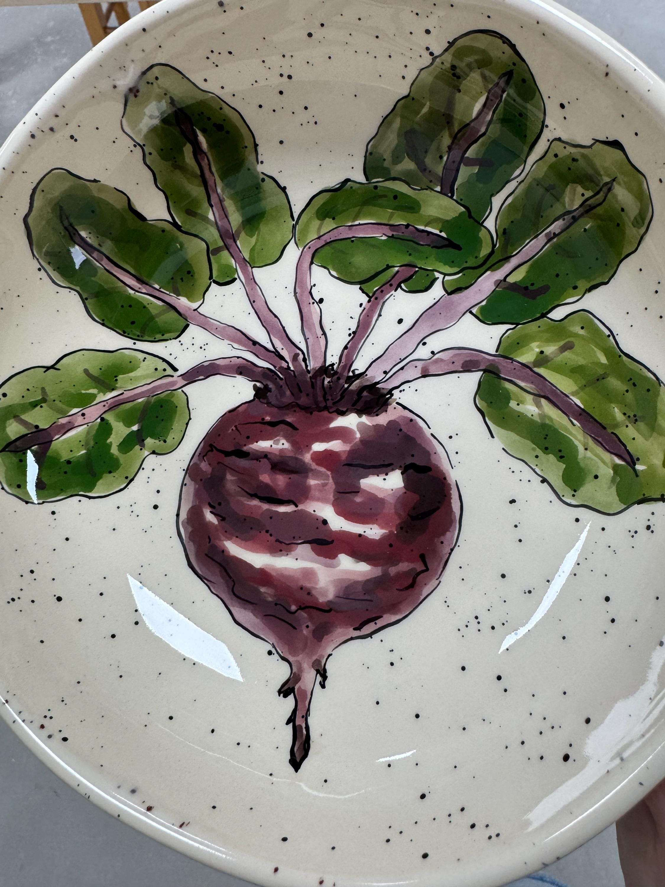 Handcrafted Stoneware Bowl, Hand Painted Beetroot Salad Deep Plate ...