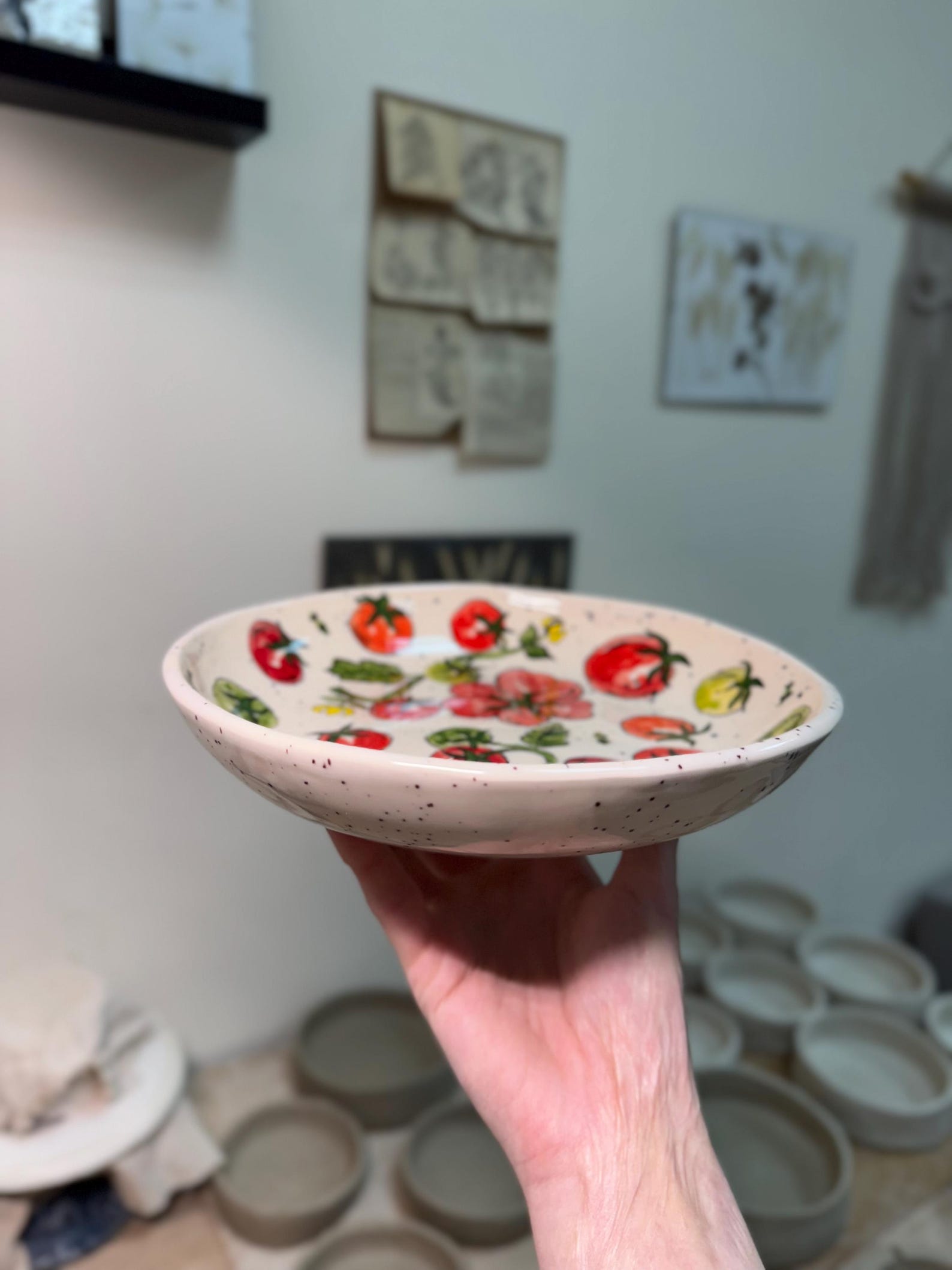 Food Safe Ceramic Deep Salad Plate, Hand Painted Vegetable Bowl ...