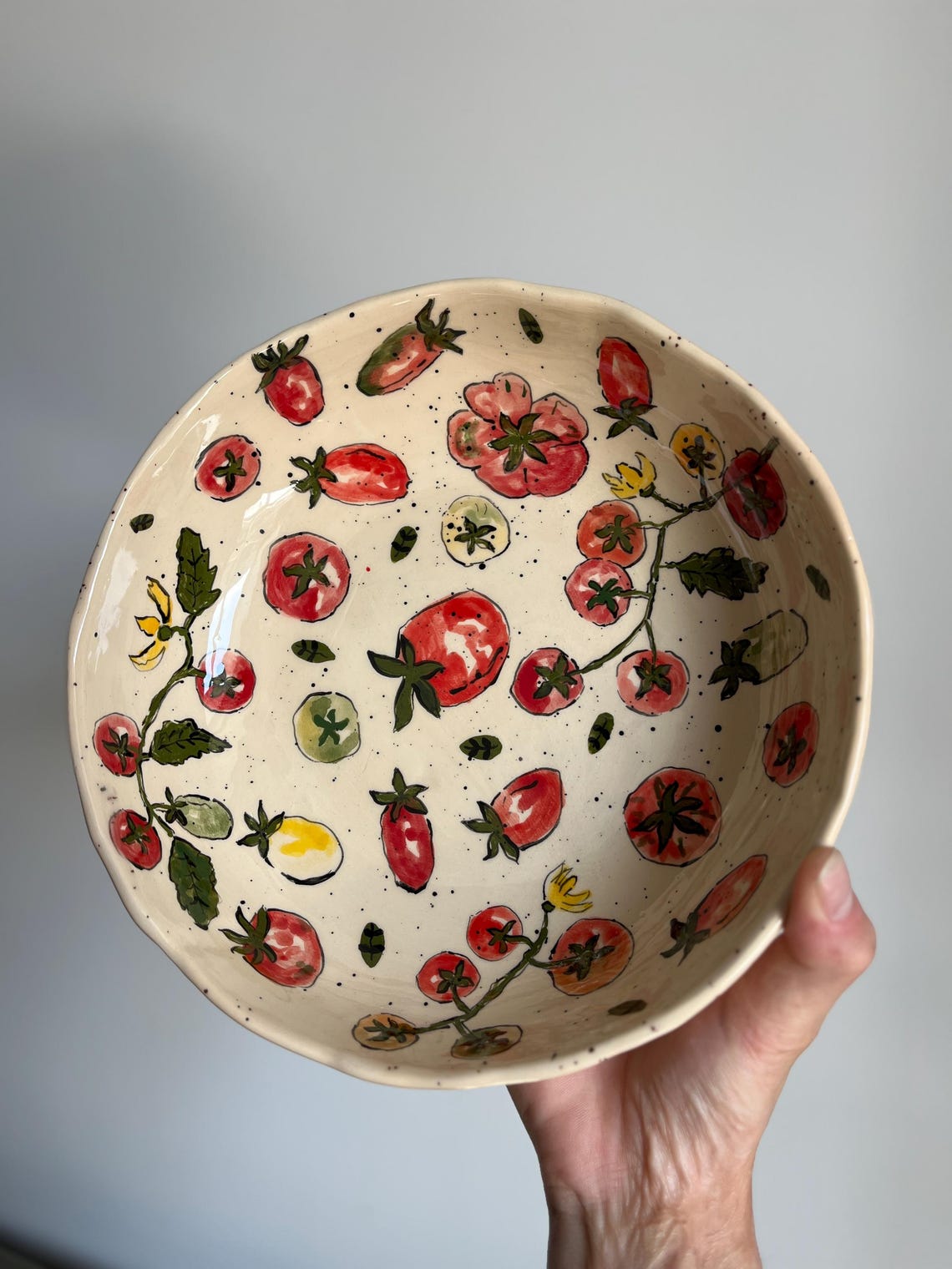 Hand Painted Tomato Salad Plate, Floral Stoneware Bowl, Ceramic Gift ...
