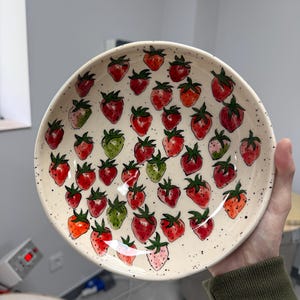 Hand Painted Strawberry Ceramic Plate, Food Safe Dinner Plate ...