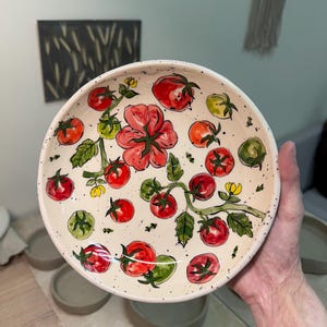 Food Safe Ceramic Deep Salad Plate, Hand Painted Vegetable Bowl ...