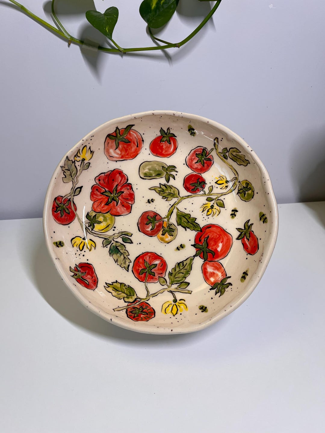 Food Safe Ceramic Deep Salad Plate, Hand Painted Vegetable Bowl ...