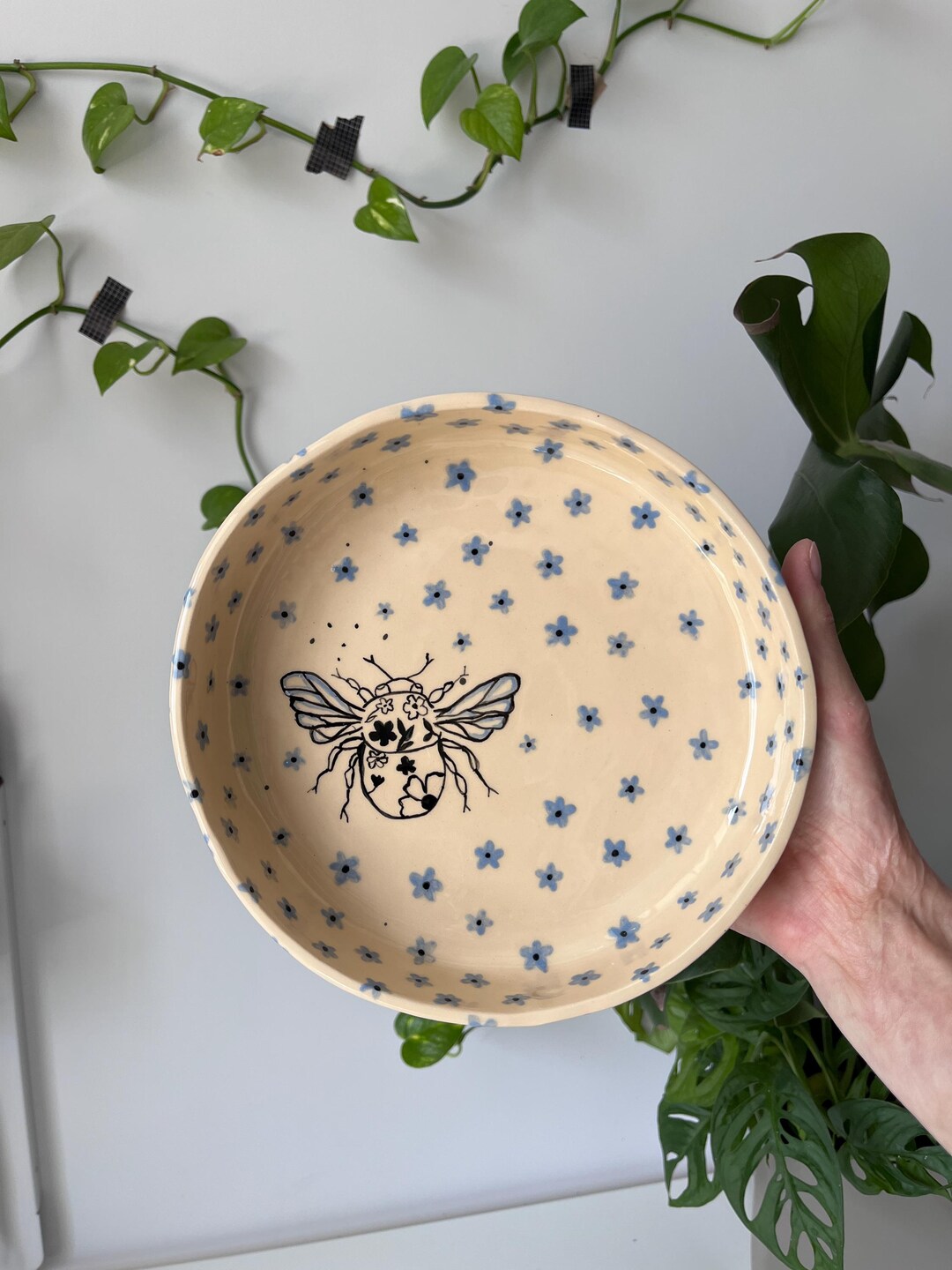 Handmade Food Safe Ceramic Gift, Hand Painted Ladybug & Flowers Bowl ...