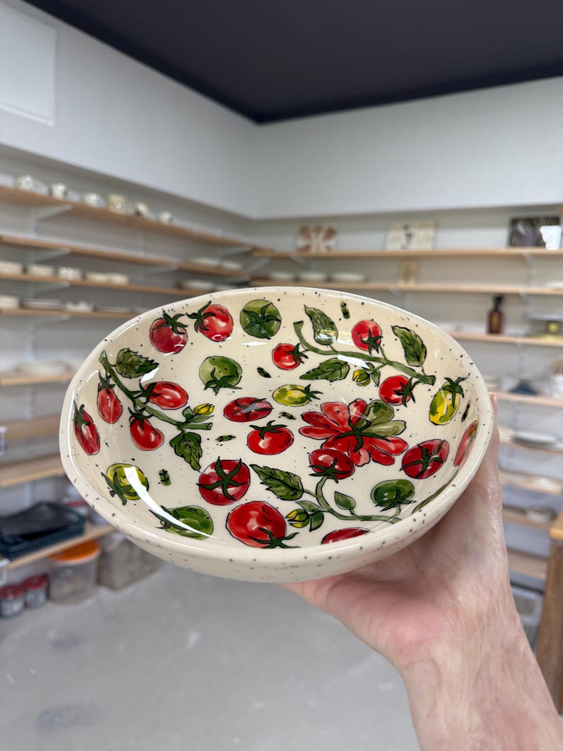 Deep Salad Plate / Hand Painted / Vegetable Bowl / Food Safe / Ceramic ...