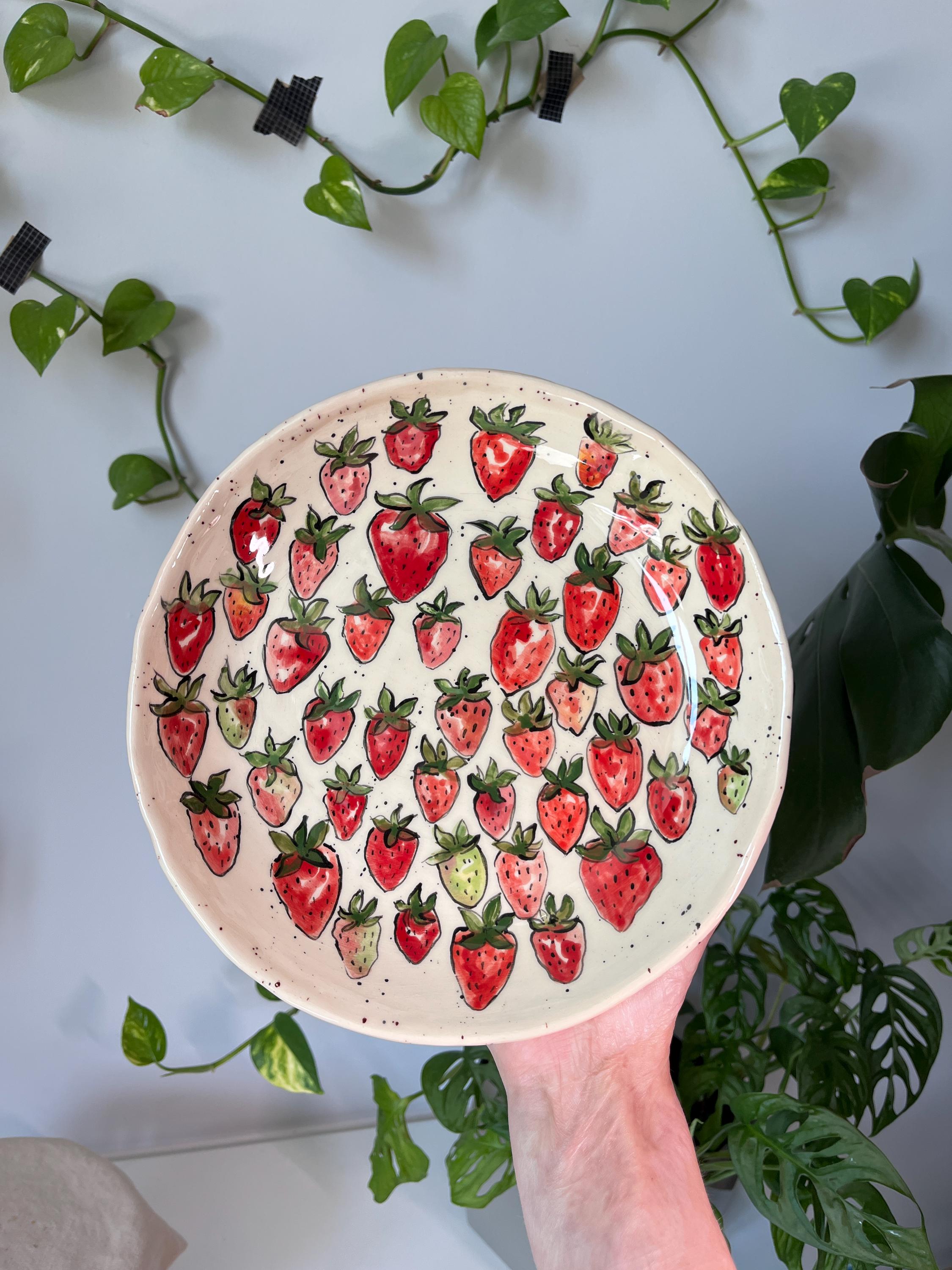 Hand Painted Strawberry Ceramic Plate, Food Safe Dinner Plate ...