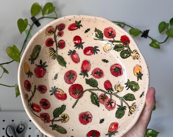 Hand Painted Tomato Salad Plate, Floral Stoneware Bowl, Ceramic Gift ...
