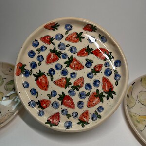 Stoneware Dessert Plate, Salad Plate Strawberry Design, Hand Painted ...