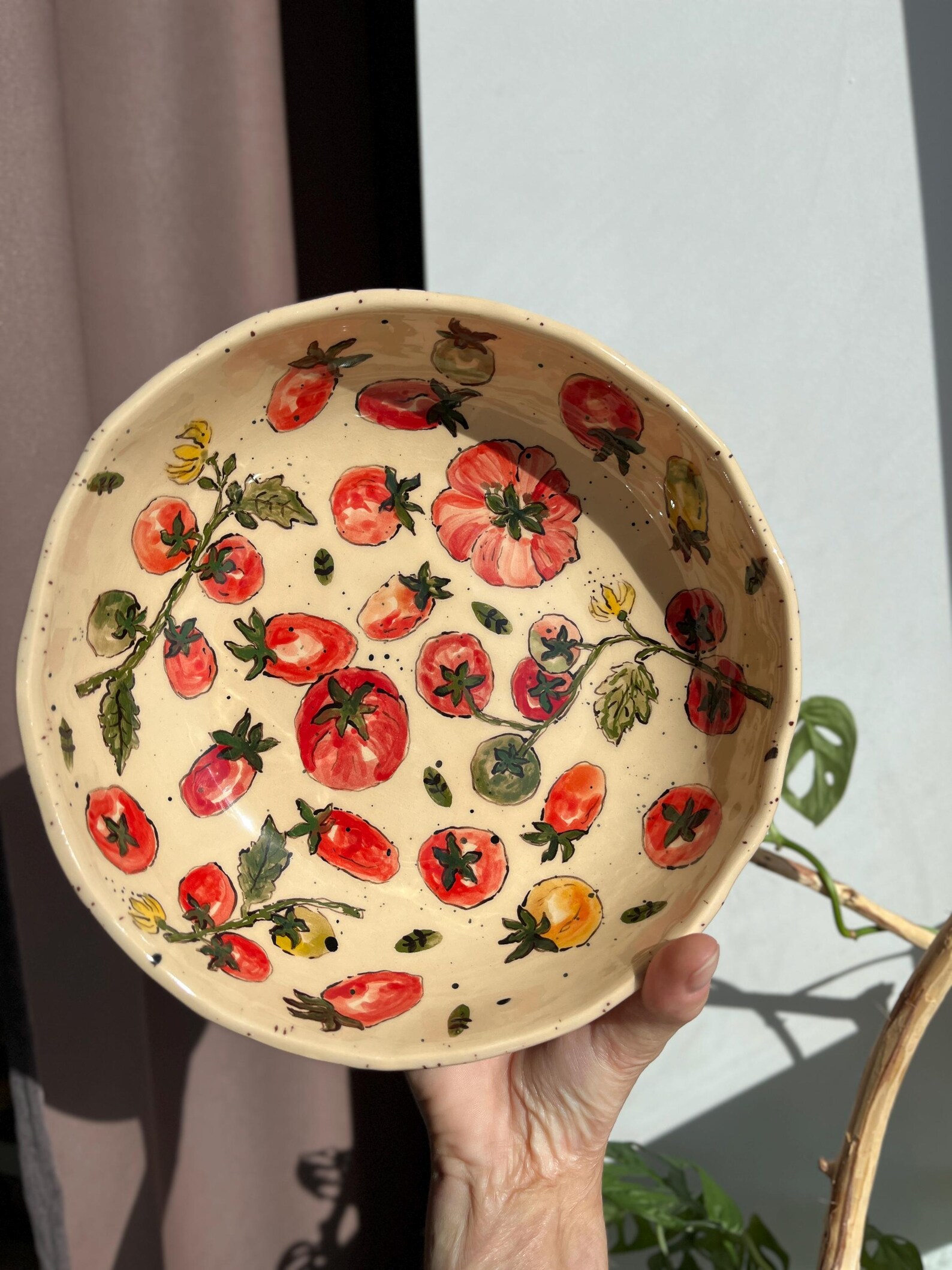 Hand Painted Tomato Salad Plate, Floral Stoneware Bowl, Ceramic Gift ...