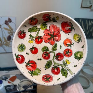 Food Safe Ceramic Deep Salad Plate, Hand Painted Vegetable Bowl ...
