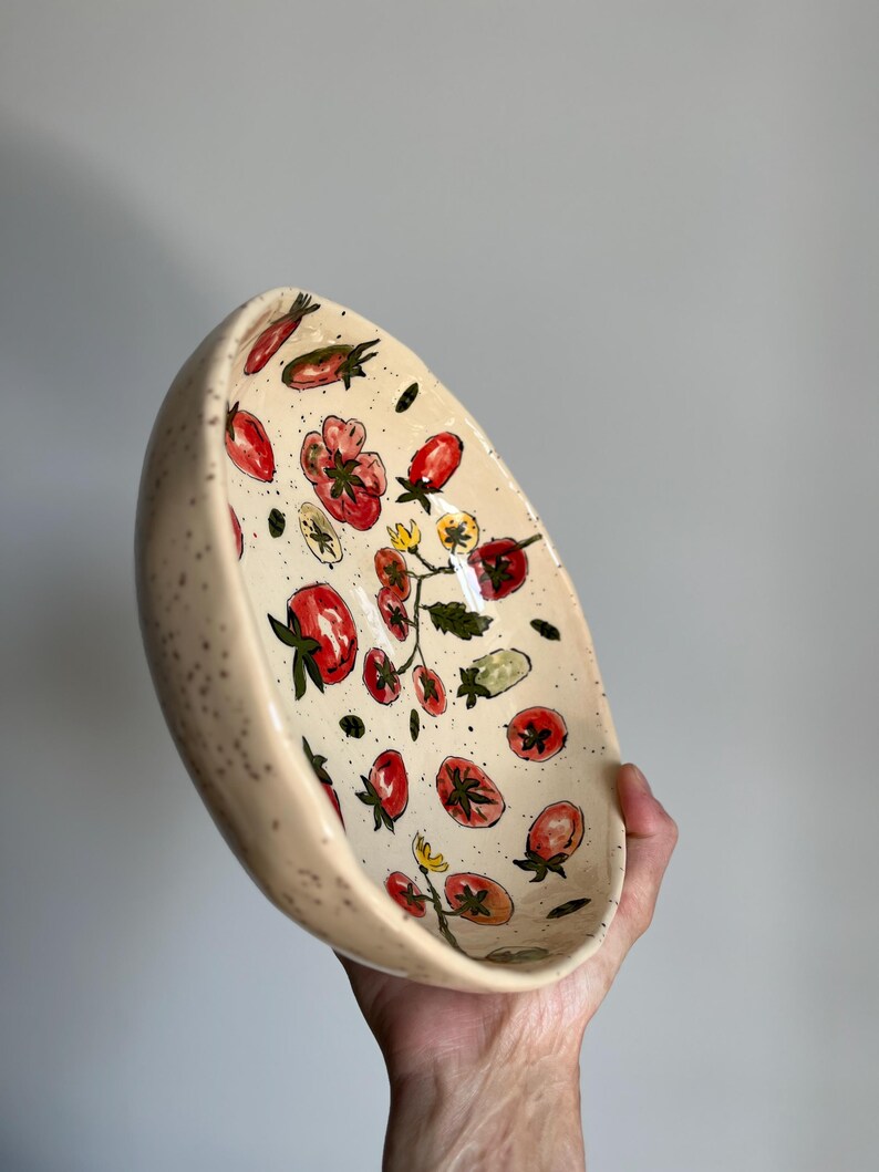 Hand Painted Tomato Salad Plate, Floral Stoneware Bowl, Ceramic Gift ...