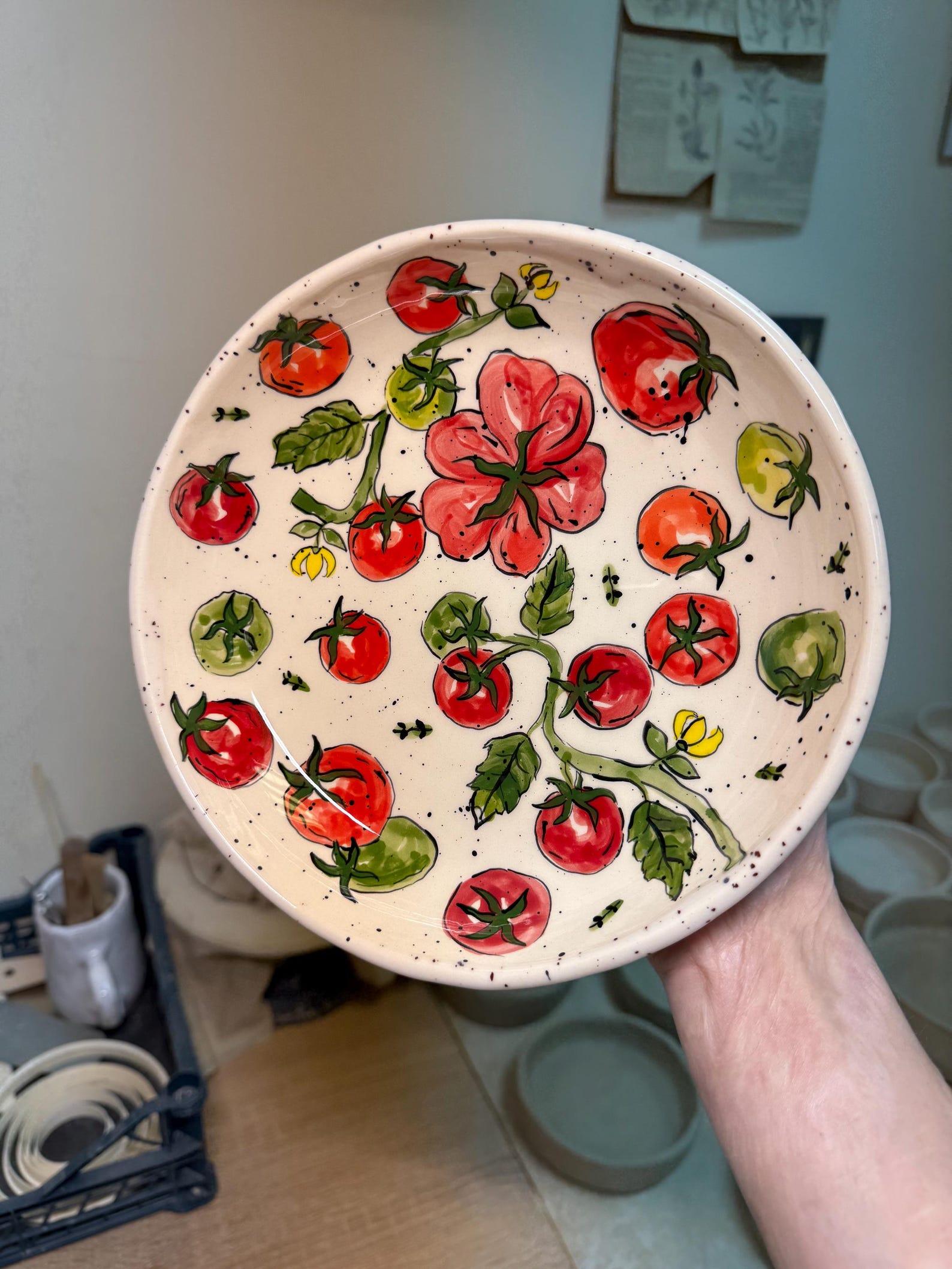 Food Safe Ceramic Deep Salad Plate, Hand Painted Vegetable Bowl ...
