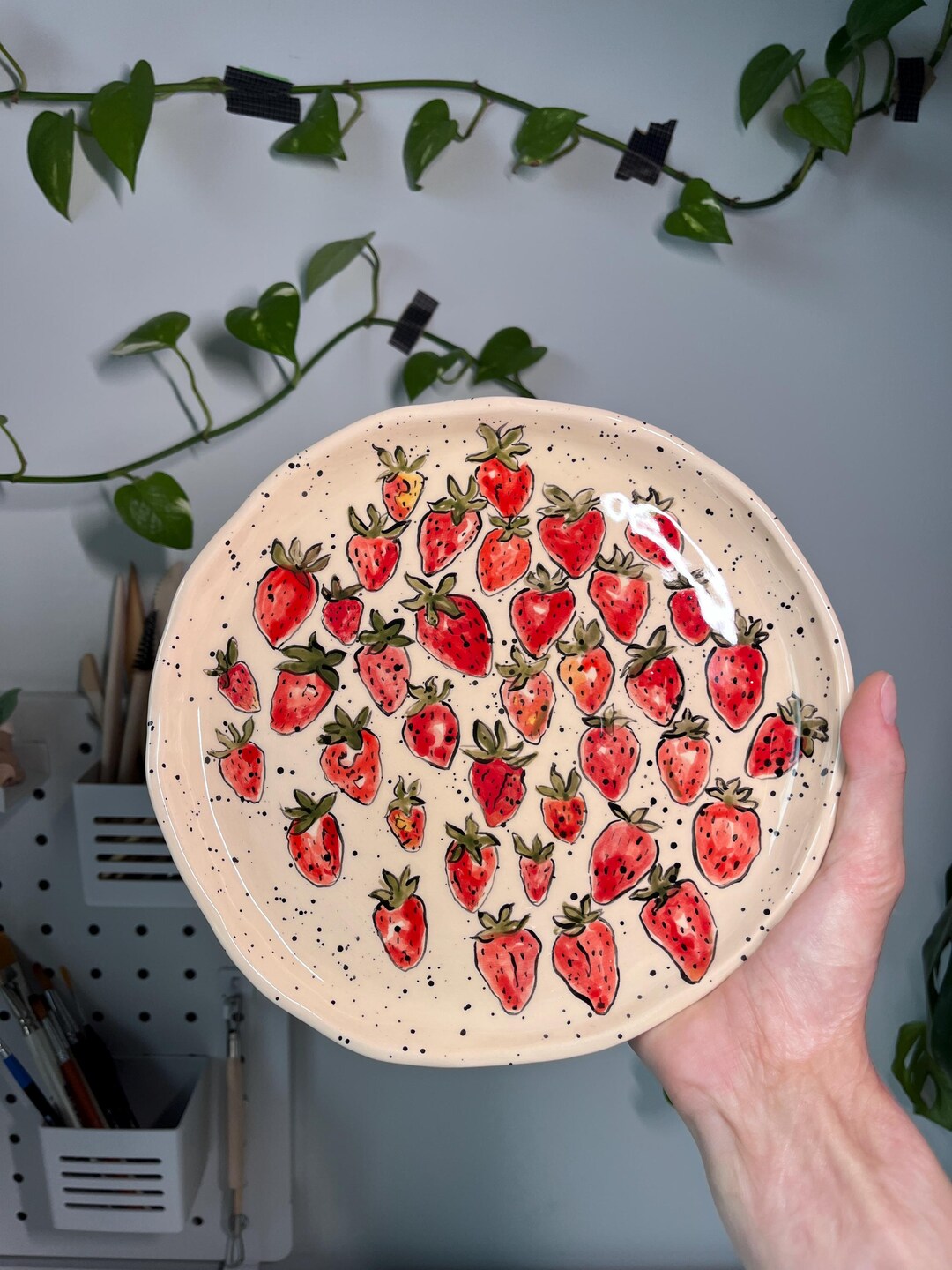 Strawberry Design Ceramic Plate, Hand Painted Dinner Plate, Food Safe ...