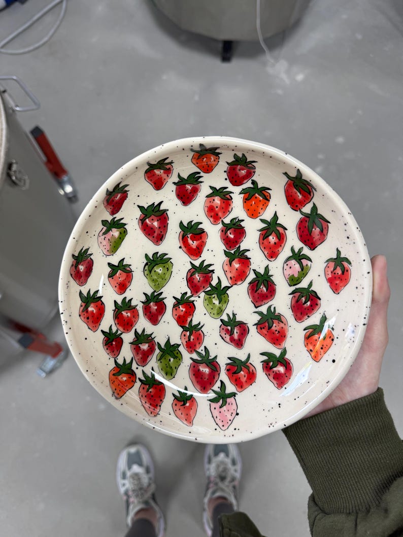 Hand Painted Strawberry Ceramic Plate, Food Safe Dinner Plate ...