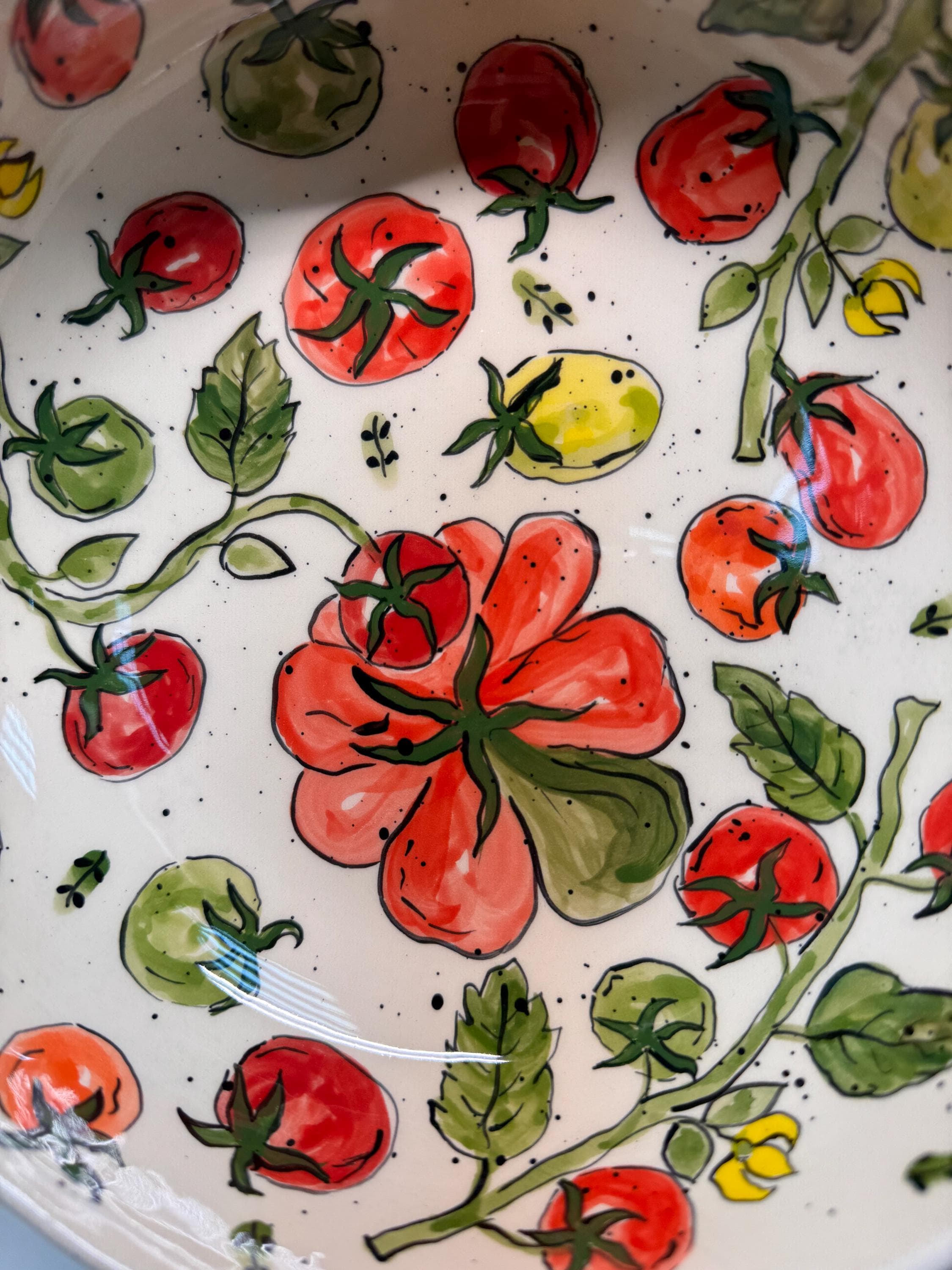 Tomato Ceramic Plate, Handpainted Salad Bowl, Deep Stoneware Plate ...