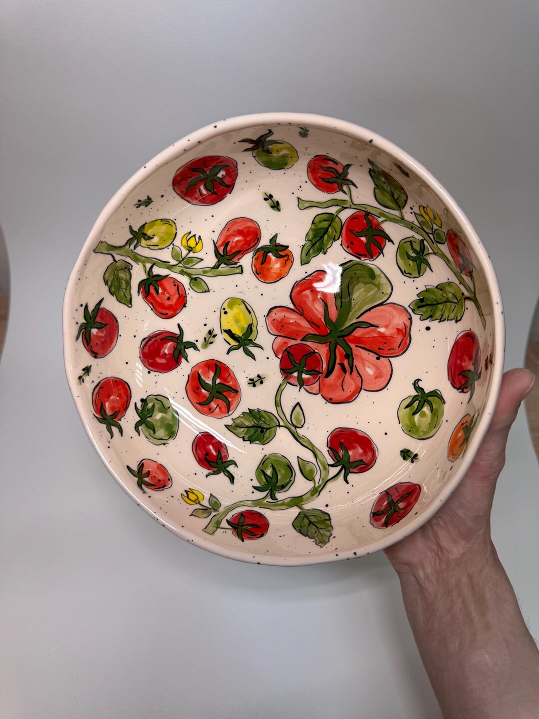 Vegetable Bowl, Hand Painted Ceramic Deep Salad Plate, Food Safe ...