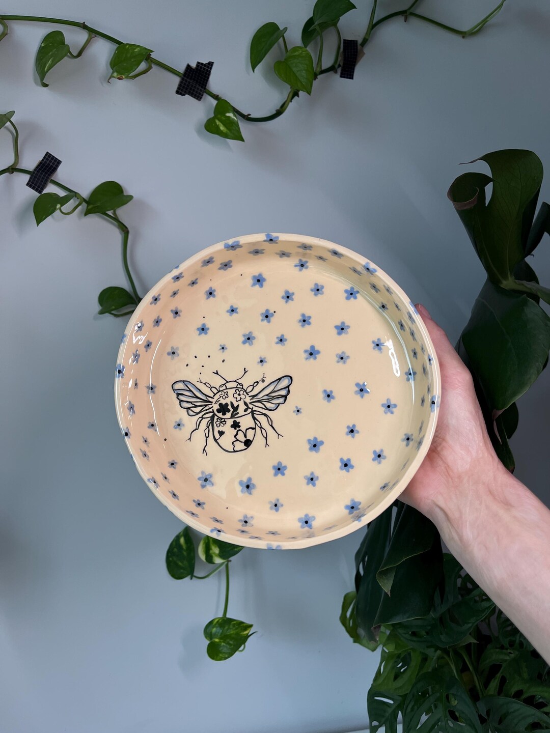 Large Serving Bowl With Ladybug Art, Handmade Ceramic Bowl, Pottery ...