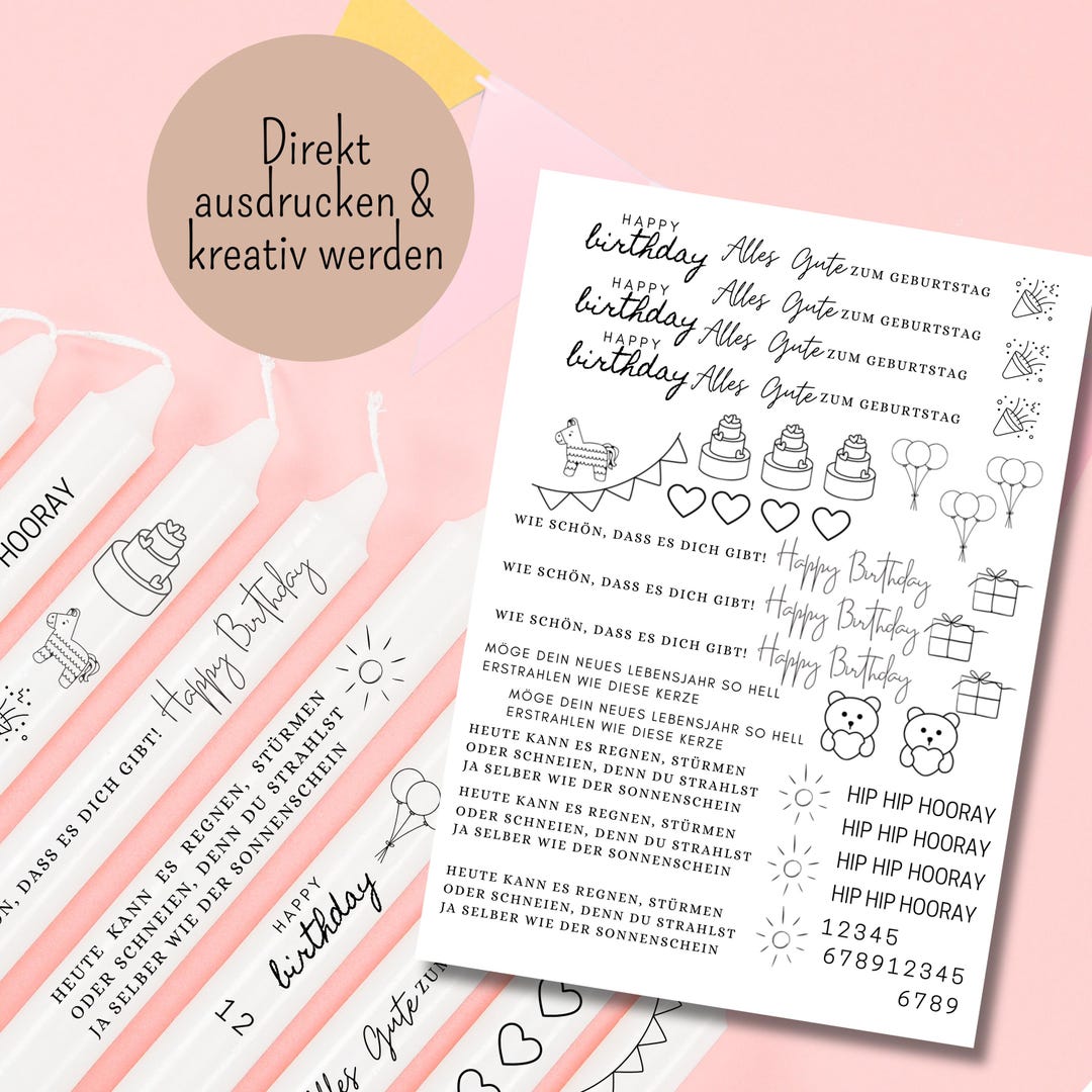 DIY Birthday Candle Print Templates | Happy Birthday Motifs & Sayings ...