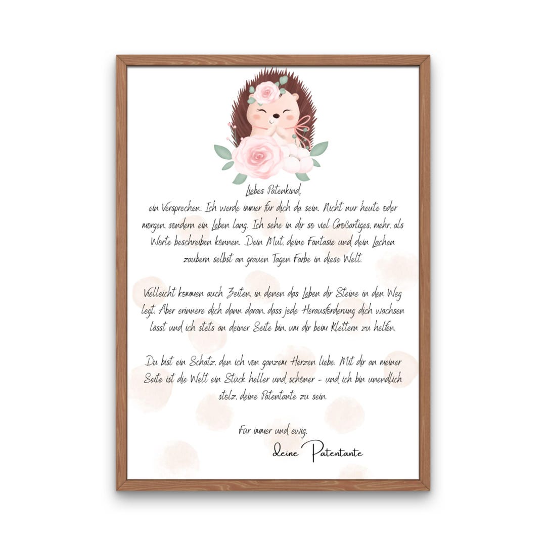 Godparent Letter, Gift for Baptism, Godparent Letter With Hedgehog ...