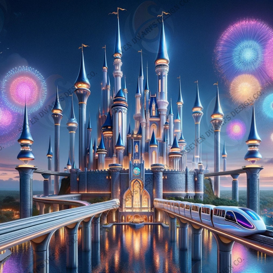 Disney's Magic Kingdom Castle and Monorail Fine Art Canvas, Fantasy ...