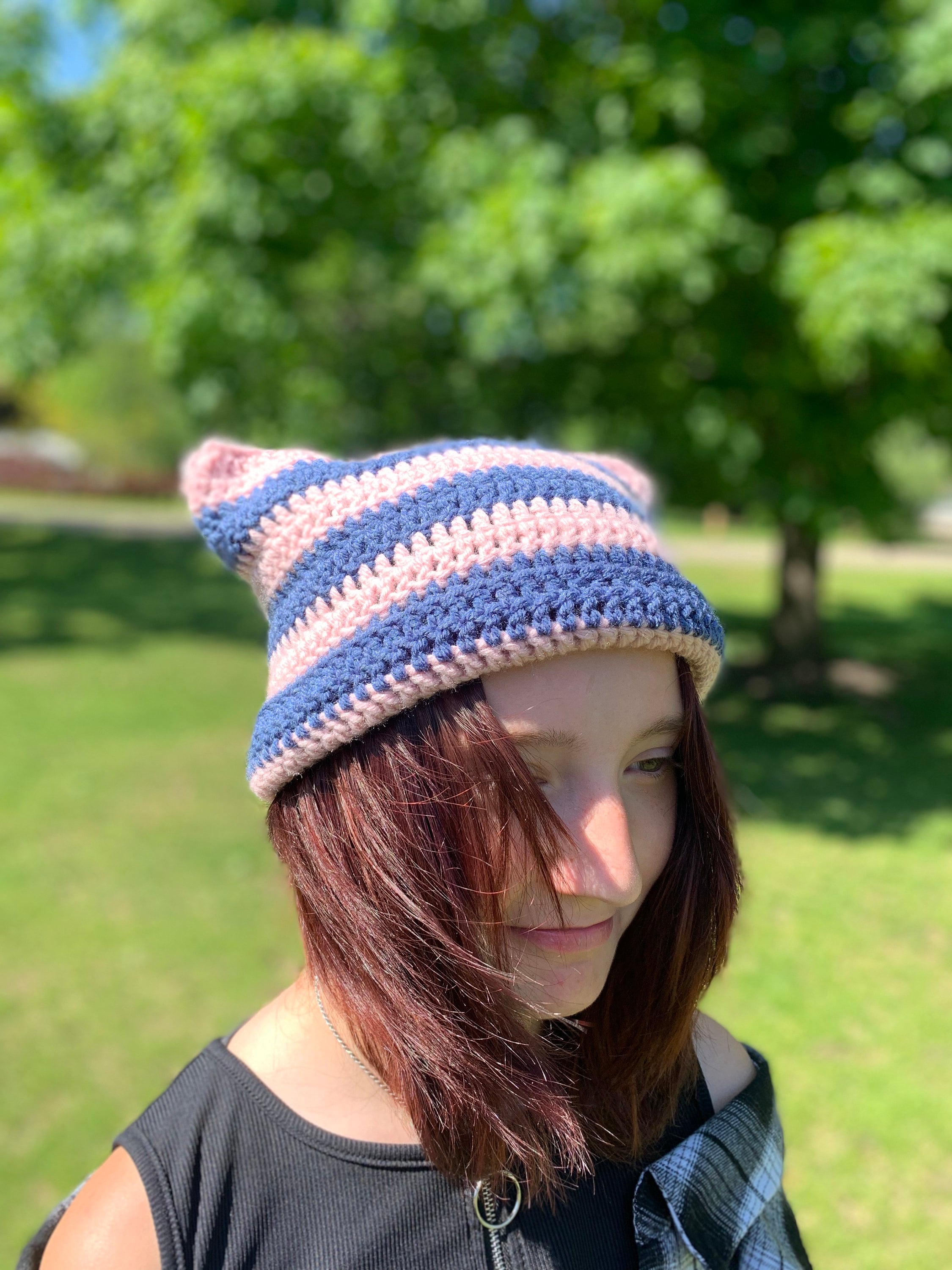 Blue and Pink Cat Ear Beanie - Etsy
