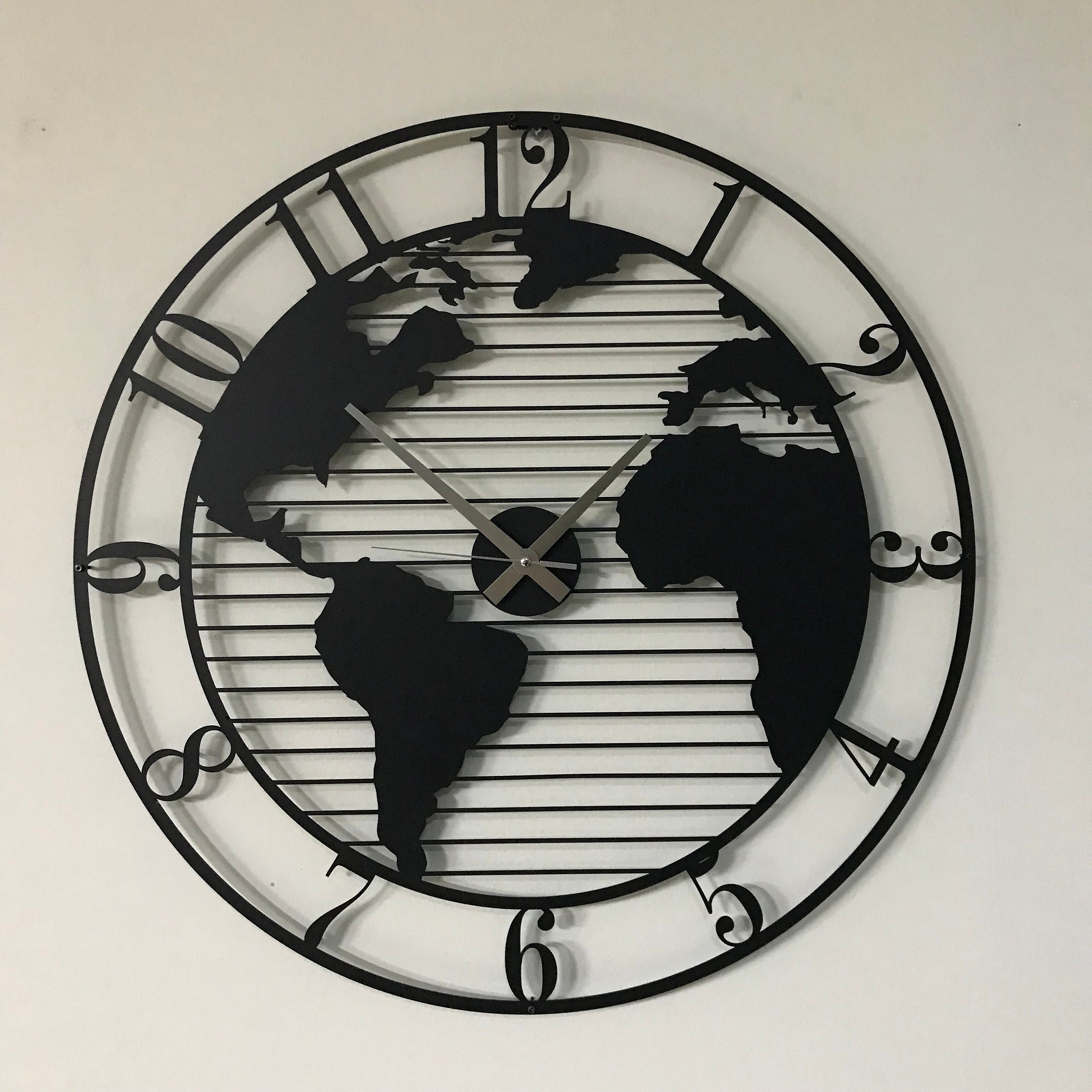 World Map Wall Clock With Latin Numerals, Unique Wall Clocks,extra ...