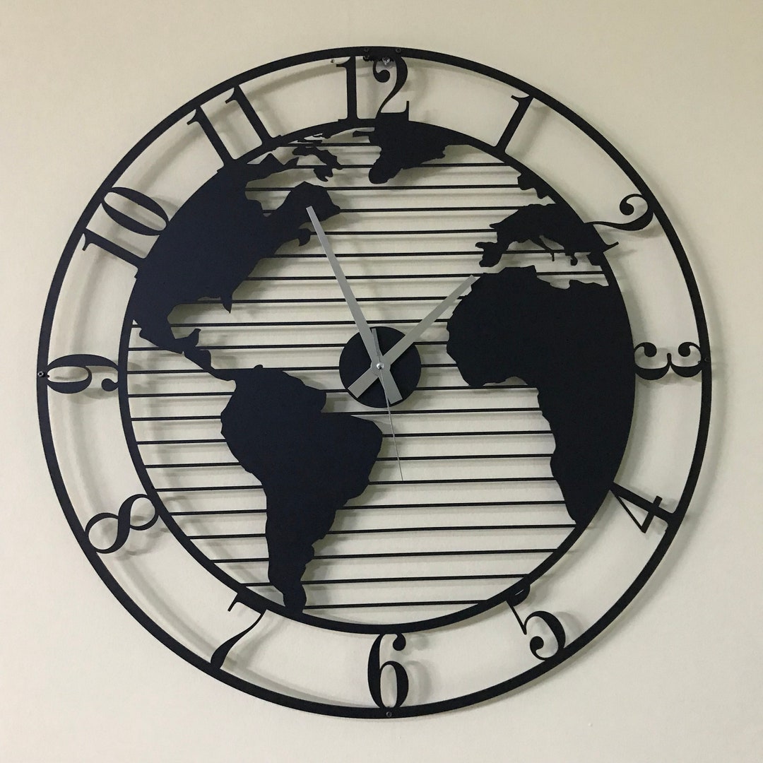 World Map Wall Clock With Latin Numerals, Unique Wall Clocks,extra ...