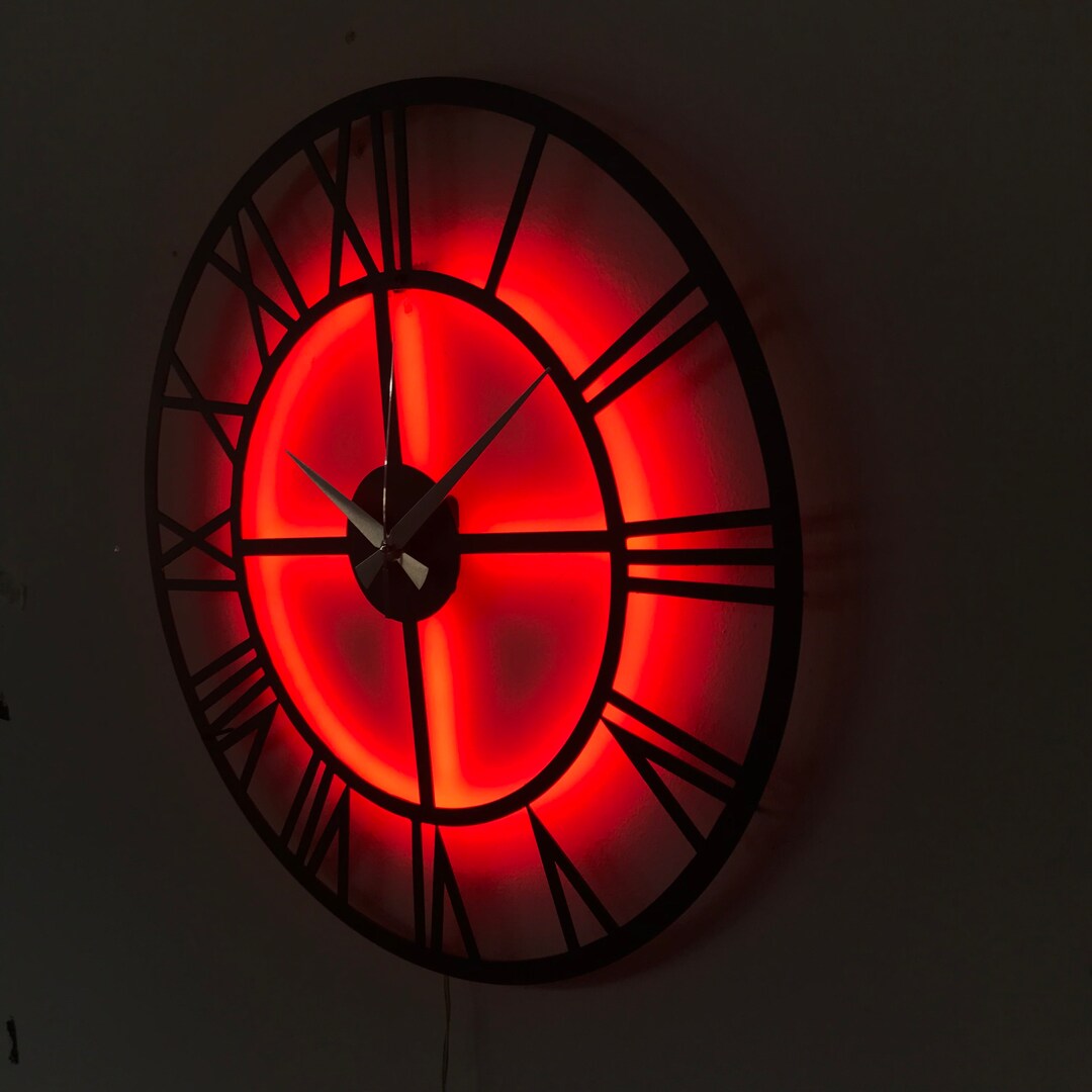 Silent Led Lighted Metal Wall Clock With Roman Numerals,unique Wall ...