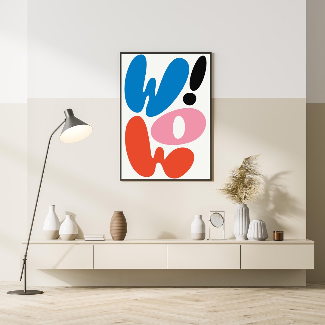 Wow Typography Poster, Colorful Wall Art, Playful Design Print ...