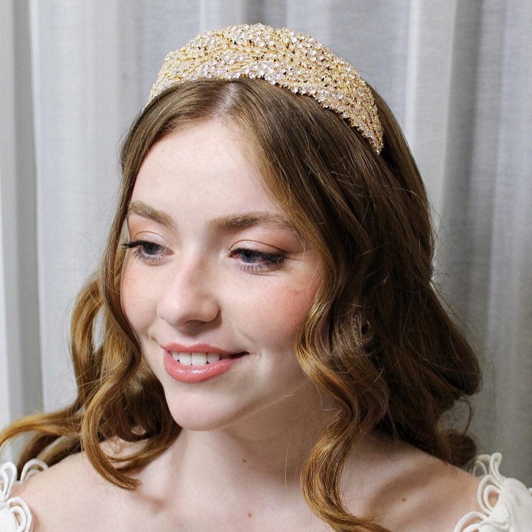 PRISCILLA - Simulated Diamonds Gold Headpiece -RTS - Etsy