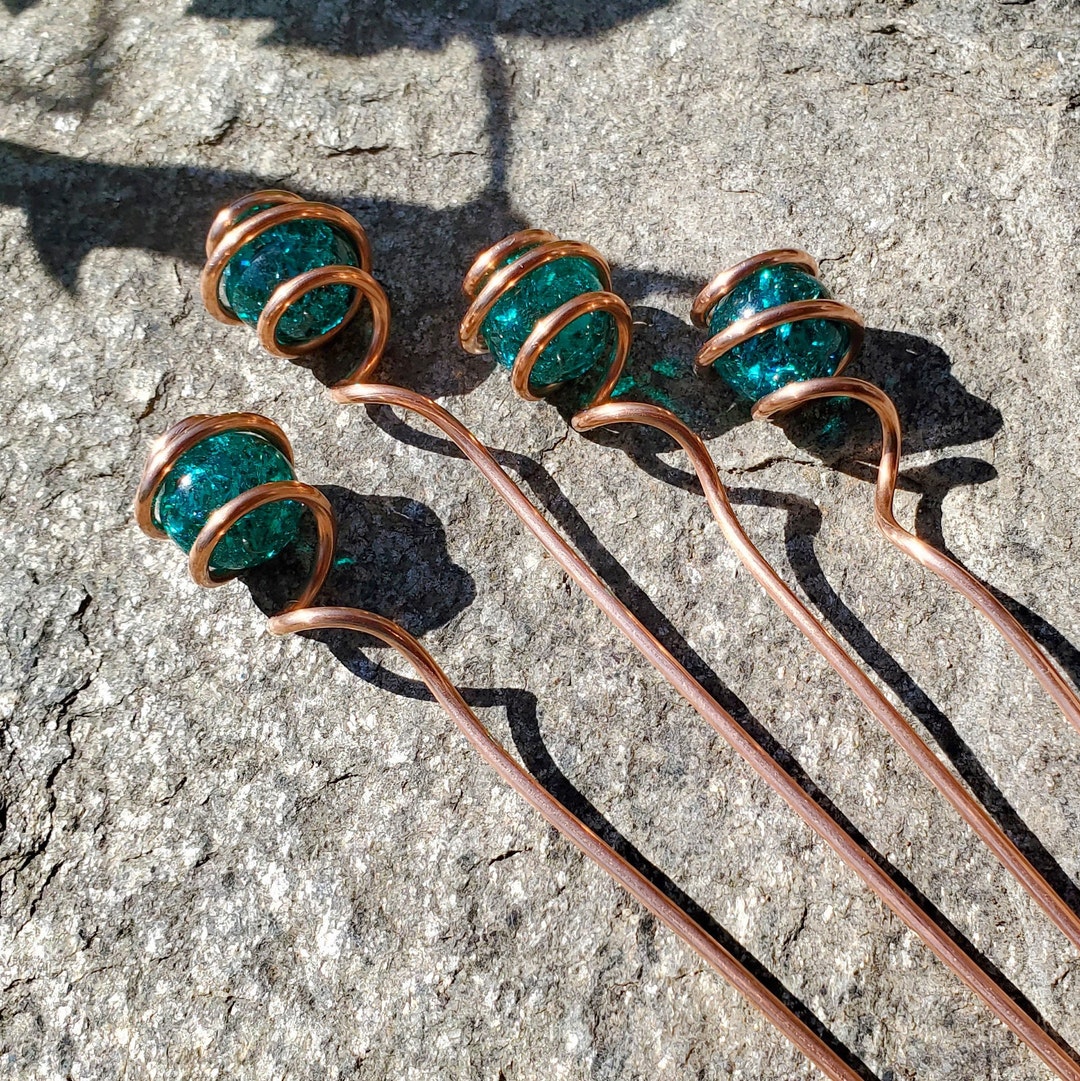 Copper Plant Stake, Copper Garden Marker, Indoor Planter Art, Glass ...