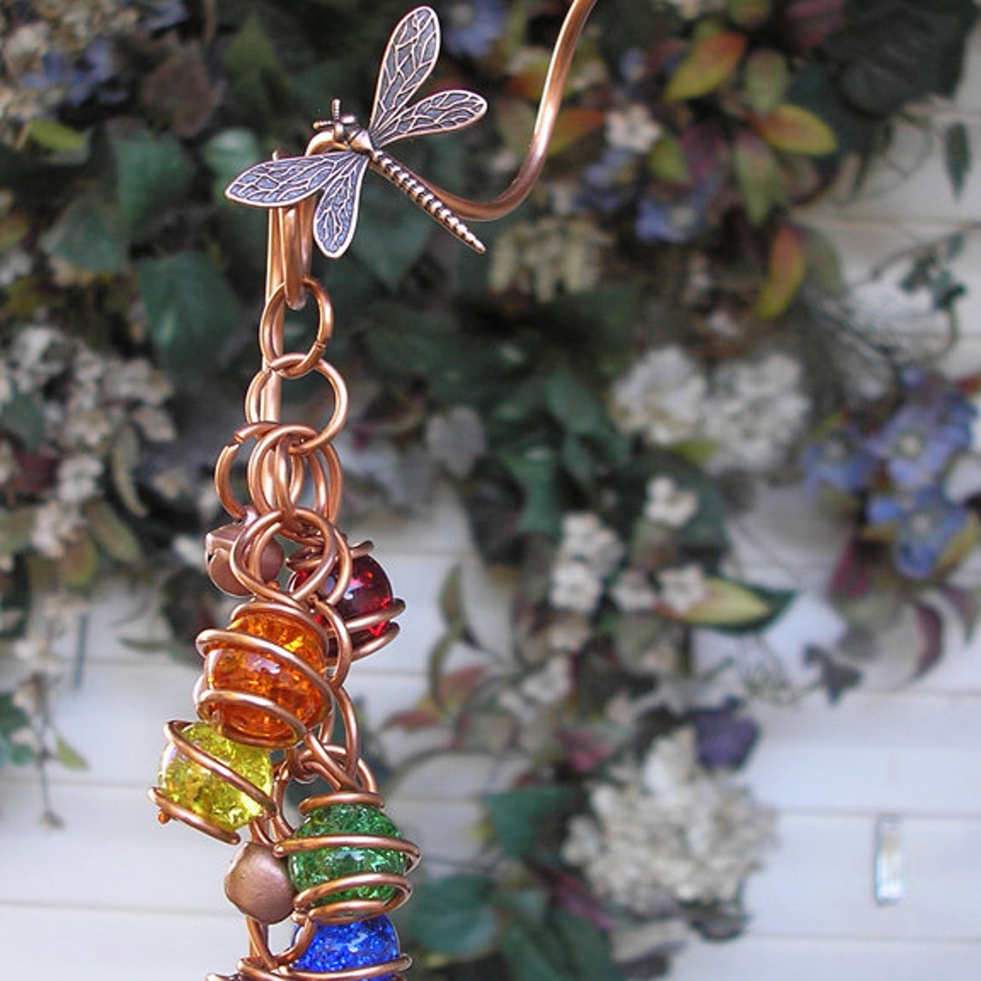 Dragonfly Plant Stake, Rainbow Glass Garden Stake, Indoor Plant Stakes, Copper Butterfly Garden ...